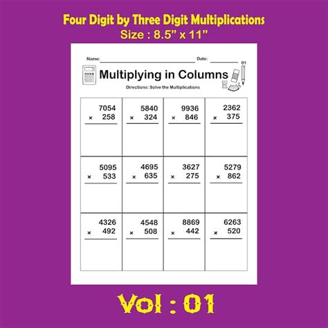 Premium Vector Four Digit By Three Digit Multiplications Volume 01