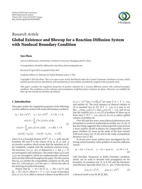 Pdf Global Existence And Blowup For A Reaction Diffusion System With