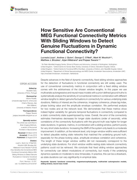 Pdf How Sensitive Are Conventional Meg Functional Connectivity Metrics With Sliding Windows To