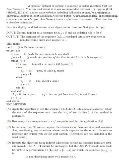 Solved A Popular Method Of Sorting A Sequence Is Called Chegg Com