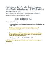 Assignment 6 BPM Life Cycle Process Identification Evaluation BPM