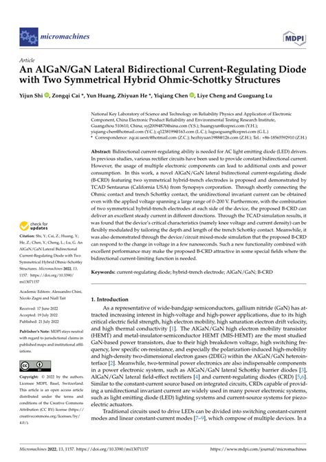 Pdf An Algan Gan Lateral Bidirectional Current Regulating Diode With Two Symmetrical Hybrid