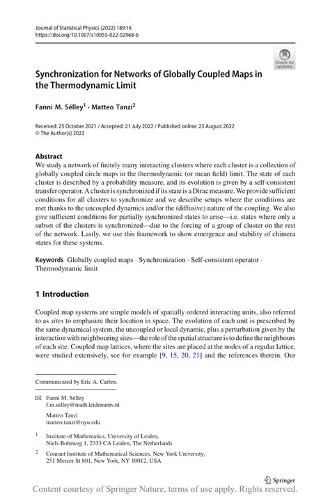 Pdf Synchronization For Networks Of Globally Coupled Maps In The