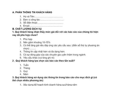 mẫu khảo sát khách hàng chuẩn nhất cho doanh nghiệp