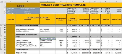 Free Project Costing Template Excel