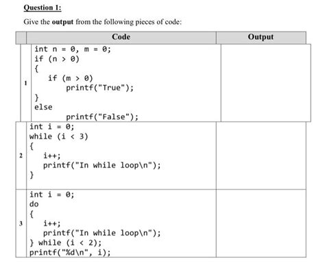 solved output question 1 give the output from the following