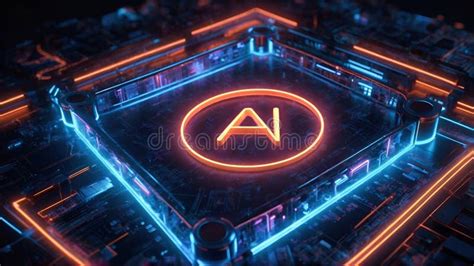 Artificial Intelligence Neon Chipset Processor On Circuit Board Working On Data Analysis