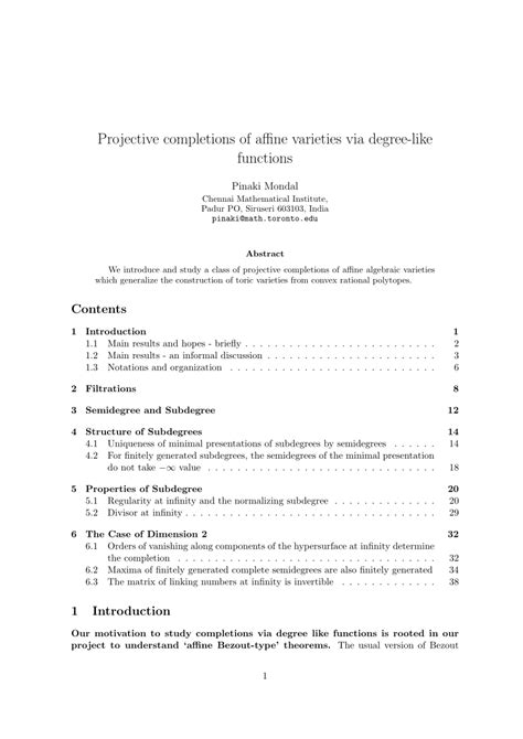 Pdf Projective Completions Of Affine Varieties Via Degree Like Functions