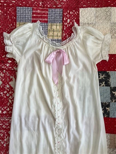 Vintage Sheer White Nightgown With Pink Satin Bow X Gem