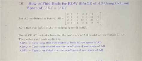 Solved 10 How To Find Basis For Row Space Of Ab Using Column