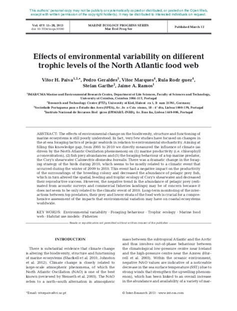 Pdf Effects Of Environmental Variability On Different Trophic Levels