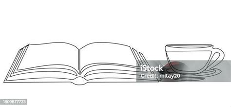 책과 커피 또는 차 벡터 일러스트 레이 션 한 줄의 연속 선 그리기 개념에 대한 스톡 벡터 아트 및 기타 이미지 개념 공부 교과서 Istock