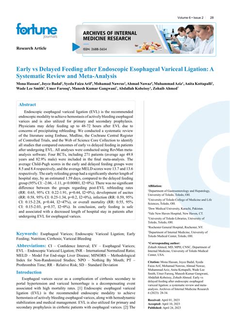 Pdf Early Vs Delayed Feeding After Endoscopic Esophageal Variceal