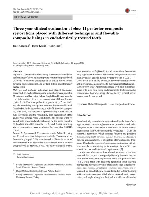 Three Year Clinical Evaluation Of Class Ii Posterior Composite Restorations Placed With