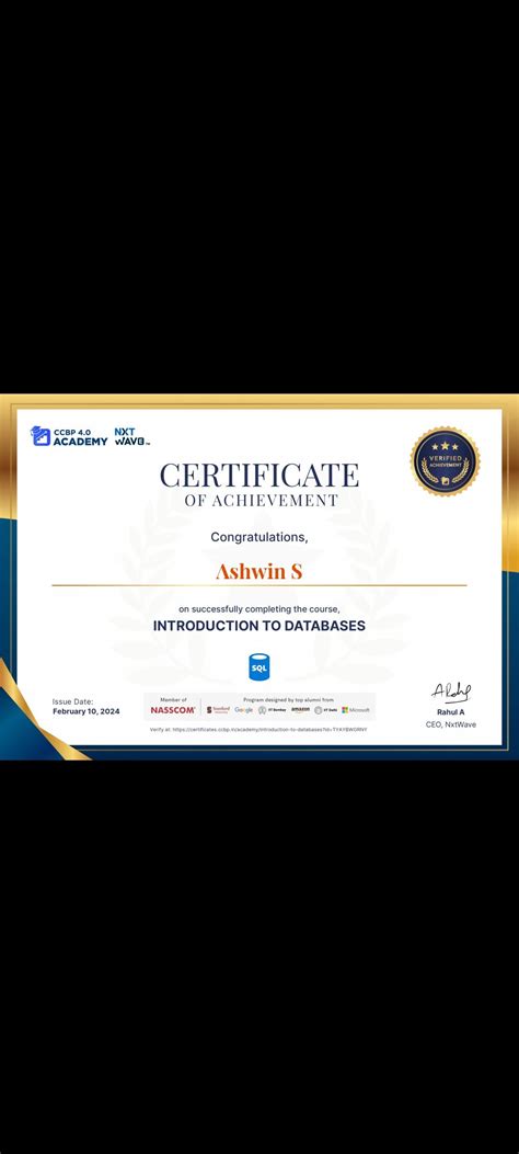 Ashwin S On Linkedin Rahulattulurisir Nxtwaveteam Ccbpian Database Sql