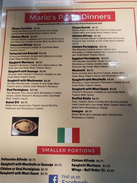 Online Menu Of Marios Italian Eatery Restaurant Frostburg Maryland