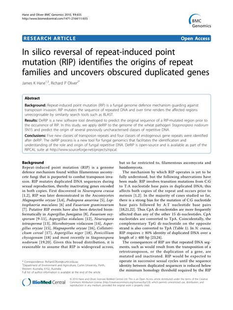 Pdf In Silico Reversal Of Repeat Induced Point Mutation Rip Identifies The Origins Of Repeat