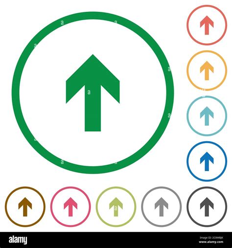 Set Of Up Arrow Color Round Outlined Flat Icons On White Background