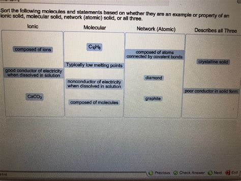 solved sort the following molecules and statements based on