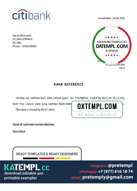 Generate Italy Citibank Bank Account Closure Reference Letter In Word