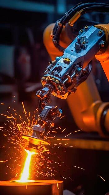 Premium Ai Image Robotic Arm Welding Precise Metal Joints With Highspeed Torch Generative Ai