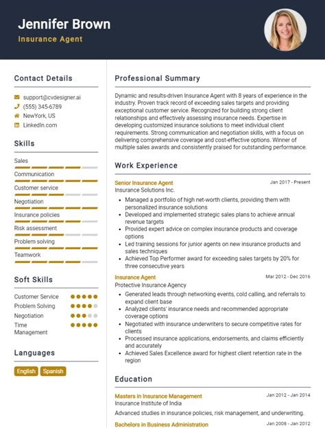 Insurance Agent Cv Example For 2026 Examples And Free Templates Cvdesigner Ai