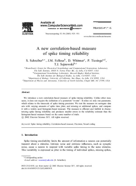 Pdf A New Correlation Based Measure Of Spike Timing Reliability