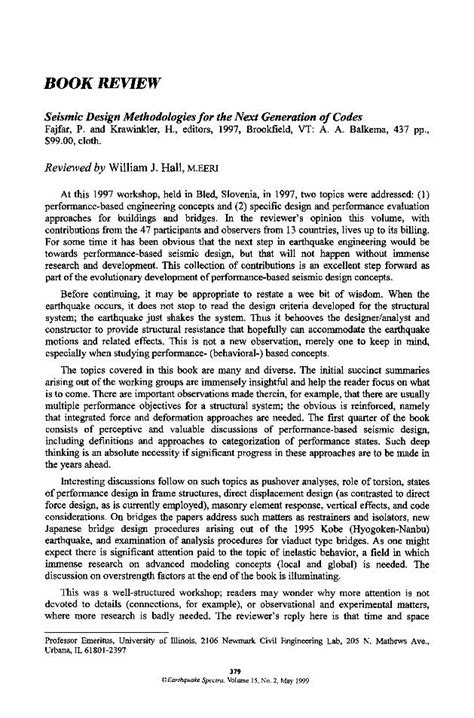 pdf seismic design methodologies for the next generation of codes