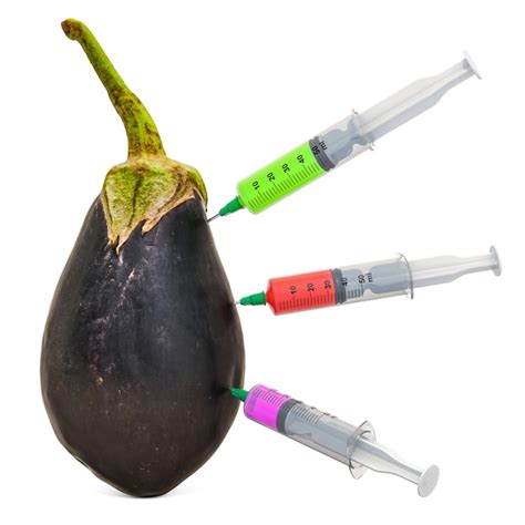 Premium Photo Eggplant With A Syringes Full Of Chemicals Genetic Food