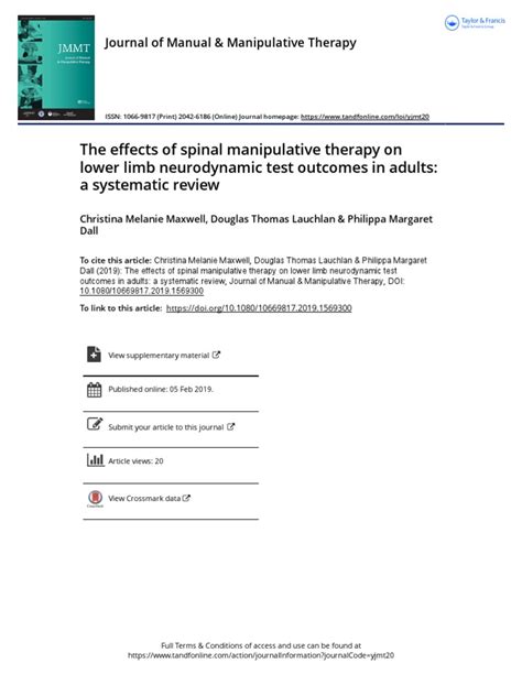 The Effects Of Spinal Manipulative Therapy On Lower Limb Neurodynamic Test Outcomes In Adults A