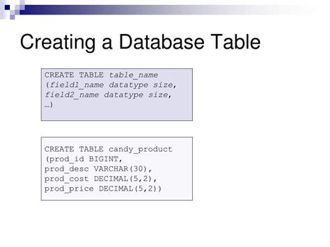 PPT Creating Database Tables PowerPoint Presentation Free Download ID