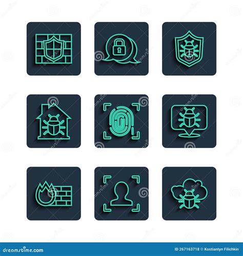 Fingerprint House Scan Identification Line Icon Security Biometric Scanner Vector Illustration