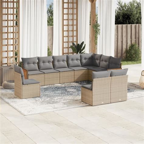 10 Piece Garden Sofa Set With Cushions Poly Rattan Vidaxl Beige And