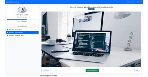 Course Progress Dashboard Free Html Bootstrap Component