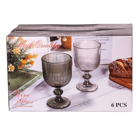ᐉ Келих для вина фігурний ребристий з товстого скла 6 шт Прозорий Hp7114 • Краща ціна в Києві