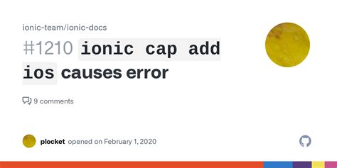 `ionic Cap Add Ios` Causes Error · Issue 1210 · Ionic Teamionic Docs · Github
