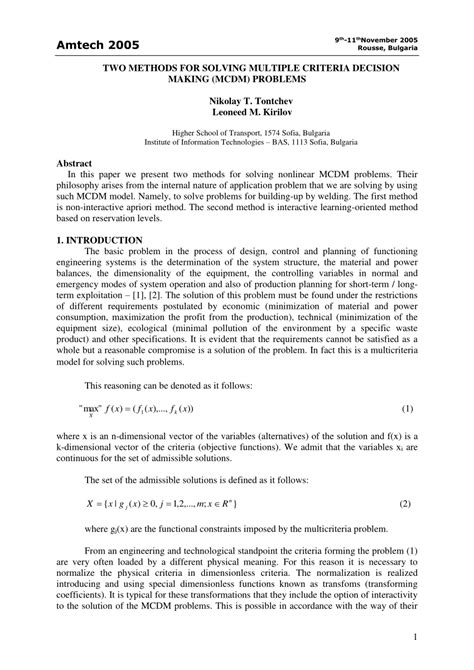 Pdf Two Methods For Solving Multiple Criteria Decision Making Mcdm Problems