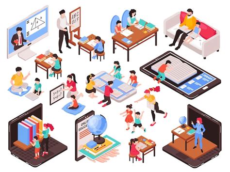 온라인 교육 문자 아이소 메트릭 순서도 무료 벡터