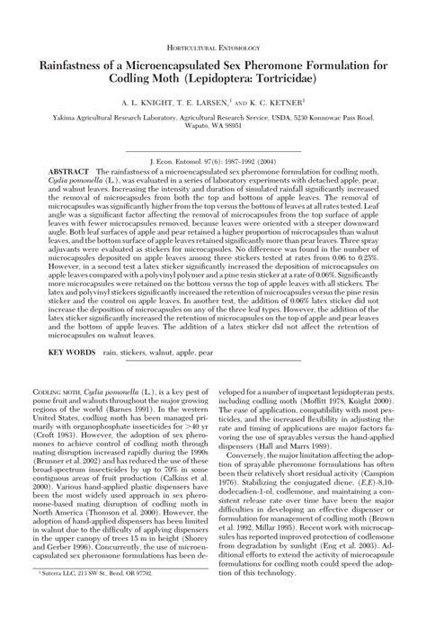 Pdf Rainfastness Of A Microencapsulated Sex Pheromone Formulation For