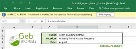 Excel Inspecting And Protecting Workbooks