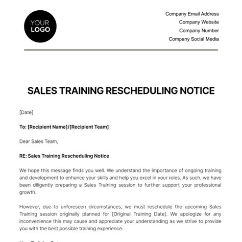 Sales Training Rescheduling Notice Template Edit Online And Download