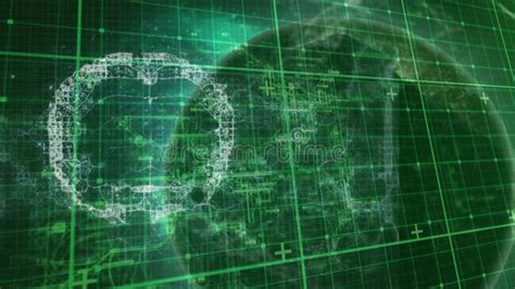 Animation Of Human Brain And Yellow Grid Over Dark Background Stock