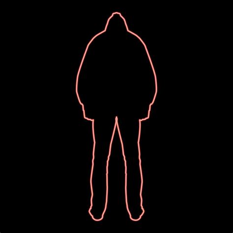 Neon Man In The Hood Concept Danger Silhouette Back Side Icon Red Color Vector Illustration