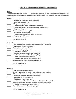Multiple Intelligences Survey - BPBworksb - Fill and Sign Printable ...