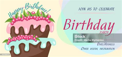 베리 케이크 전단지 생일 초대장 벡터 일러스트 레이 션 또는 엽서 귀여운에 대한 스톡 벡터 아트 및 기타 이미지 귀여운 낮 놀라움 Istock