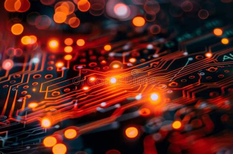 Ai Circuitry Close Up Glowing Orange Circuits Advanced Electronic