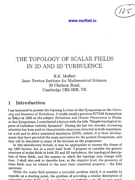 Pdf H K Moffatt The Topology Of Scalar Fields In 2d And 3d Turbulence Dokumen Tips