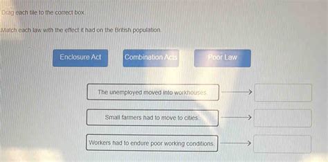 Solved Drag Each Tile To The Correct Box Match Each Law With The Effect It Had On The British