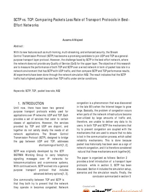 Sctp Vs Tcp Comparing Packets Loss Rate Of Transport Protocols In