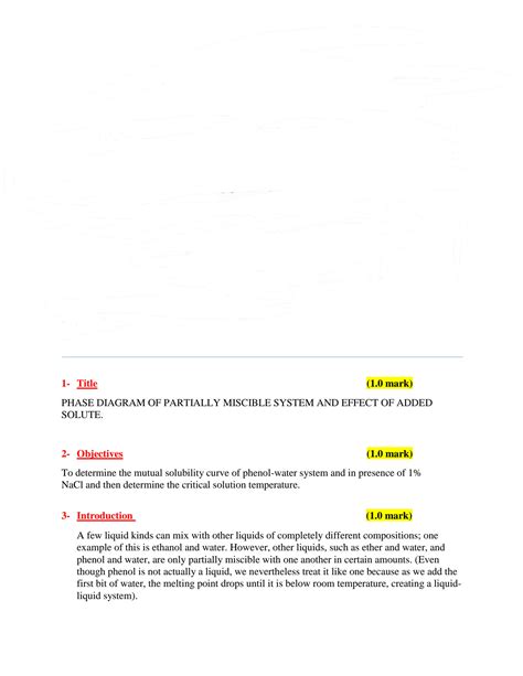Solution Long Lab Reportphase Diagram Of Partially Miscible System And